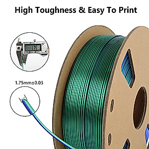 3D Printed Dragon 3D Printer Filament, Tri-Colors PLA Filament 1.75mm, Coextrusion Silk PLA Filament, Rainbow PLA Filament with Silk PLA Red-Blue-Green, 3D Printing Filament +/-0.02mm, 1kg/2.2lbs