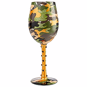 Enesco Designs by Lolita Camo Artisan Wine Glass, 1 Count (Pack of 1), Multicolor
