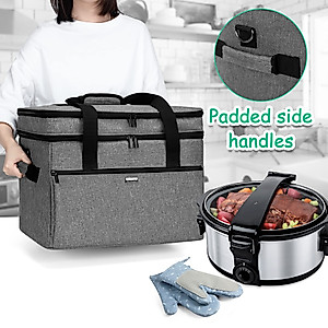 YARWO 2024 New Slow Cooker Bag Compatible with Crock-Pot and Hamilton Beach 6-8 Quart Oval Slow Cooker, Double Layers Slow Cooker Travel Carrier for kitchen Appliance and Accessories, Gray (Bag Only)