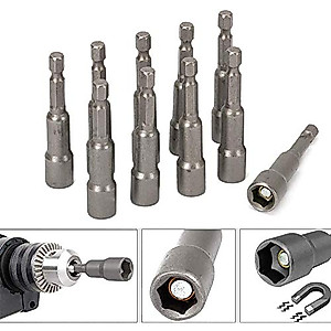 Bestgle 10pcs 1/4'' Hex Shank Nut Driver Bit Sets, Quick Change Socket Nut Impact Driver Adapter Imperial Size 1/4"