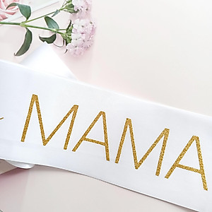 Magnusson's Garden Baby Mama Sash for Baby Shower, Mommy to Be Sash for Gender Reveal, Boy or Girl, Pink or Blue, He or She Baby Sex Reveal Decorations, New Mom Gifts for Women, White