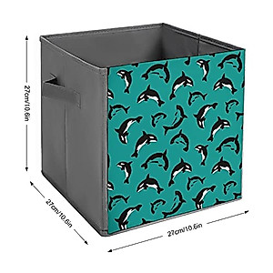 Whales Pattern Storage Bins Cubes Foldable Fabric Organizers with Handles Clothes Bag Book Box Toys Basket for Shelves Closet 10.6"