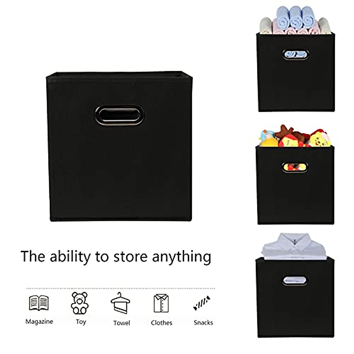 Yunkeeeper storage bins Cubes, Fabric Cube Organizer with Handle, Foldable Cube Bins for Cloth or Accessary Storage, 11x11x11, Set of 3, (Black)