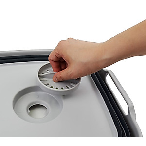 SAMMART 10L (2.64 Gallon) Collapsible Dishpan with Draining Plug - Foldable Washing Basin - Portable Dish Washing Tub - Space Saving Kitchen Storage Tray (Grey/Slate Grey)