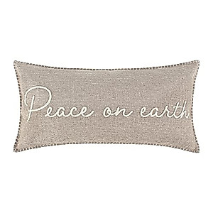 Levtex Home - Winterberry Forest - Decorative Pillow (12x24in.) - Peace on Earth - Taupe and White