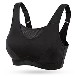 Wingslove Women's Full Coverage High Impact Wirefree Workout Non Padded Sports Bra Bounce Control (Black,36DDD)