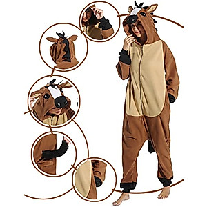 Adult Horse Onesie Pajamas Animal Cosplay Homewear Sleepwear Jumpsuit Costume for Women Men Girls Boys Teens