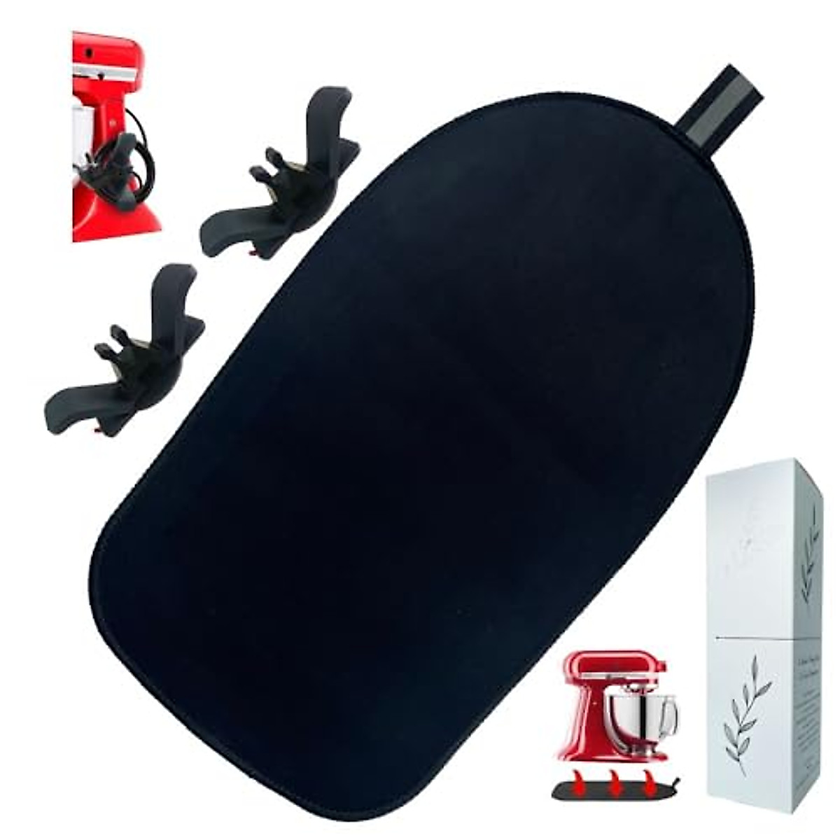 Heimn Sliding Mat and two Cord Organizers compatible with KitchenAid 4.5-5 Qt Tilt-Head Stand (4.5-5Qt Black Mat＋2xBlack Kitchen Accessories, 22x38-8.66x14.96")