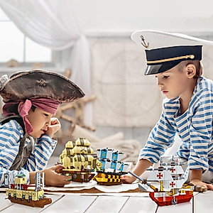 Pirate Ship Building Blocks Toy Set , HMS Victory , The Flying Dutchman , Santa Maria , Warring States Ships , Creative Boat Themed Birthday Gifts for Boys , Girls and Kids Ages 6+ (664 Pieces)