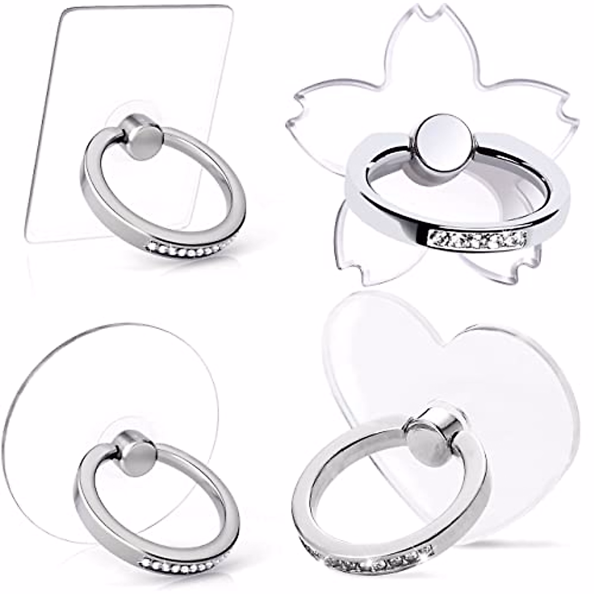 Transparent Clear Cell Phone Ring Grips Holder for Apple iPhone Samsung Galaxy, Finger Ring Stand for Smartphones Tablets Cases(4 Pack£©