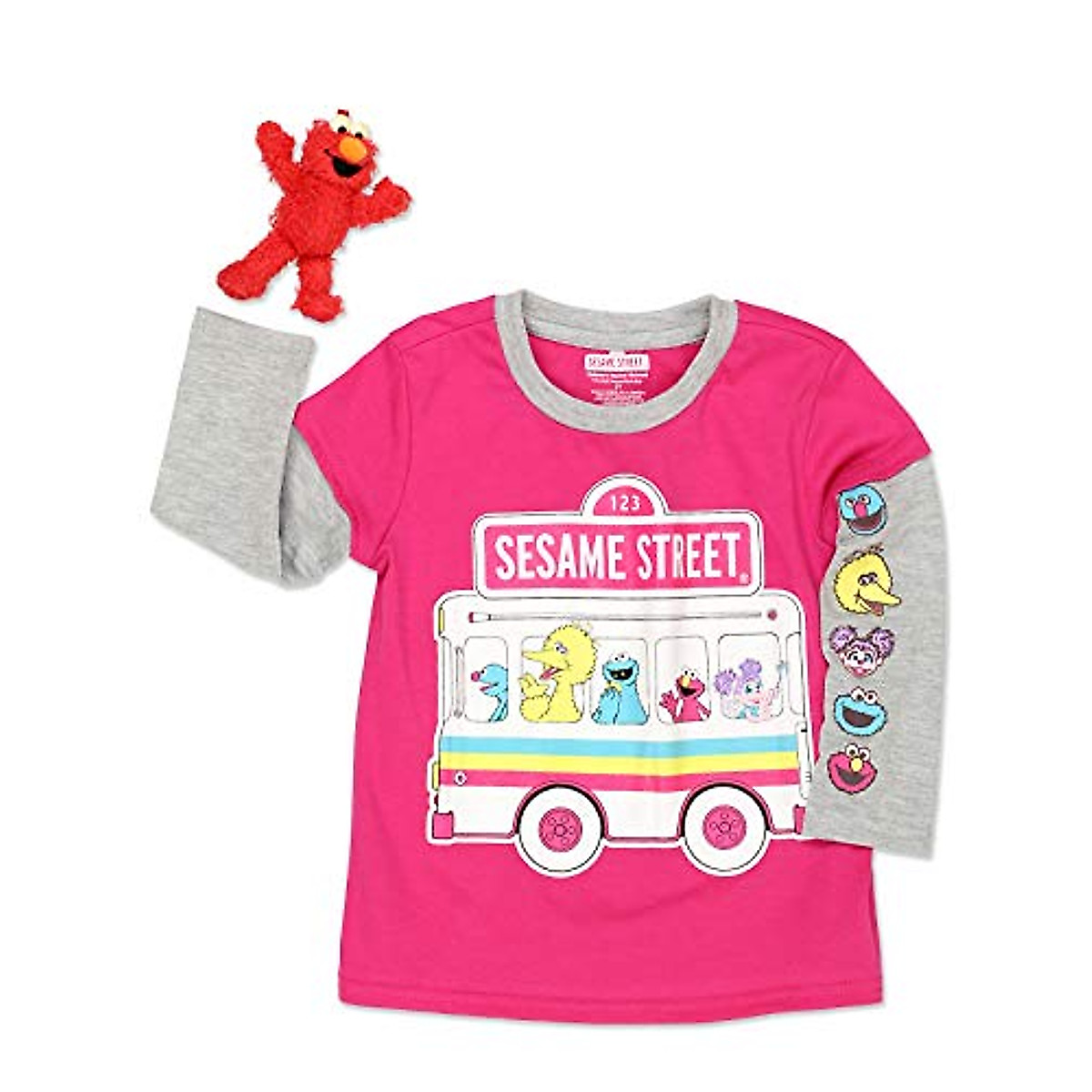 Sesame Street Elmo, Big Bird, Cookie Monster, Grover, Abby Cadabby Girls’ Long Sleeve T-Shirt for Infant and Toddler – Pink