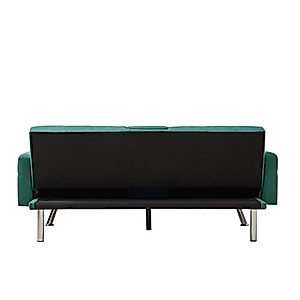 Eafurn Linen Upholstered Convertible Folding Futon Bed, Button Tufted Loveseat Compact Living Space, Apartment, Dorm, Bonus Room w/Metal Legs, 2 Cupholders,Comfy Sofa & Couches, Green 75.59"