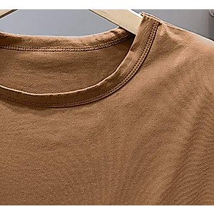 MISSACTIVER Women Summer Loose Slim Tank Top Solid Cotton Sleeveless Vest Round Neck Cami Shoulder Pads T-Shirts (Medium, Khaki)