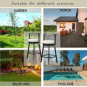 LOKATSE HOME 2 Pieces Outdoor Swivel Bar Stools Set Armless Bistro Furniture Patio Height Metal Chairs with Cushion