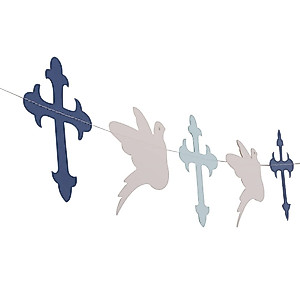 LINGANA First Communion Baptism Decorations - Dove and Cross Garland, God Bless Banner, God Bless Decorations, First God Bless Decor, Confirmation Decorations, Photo Props Crosses,1st Communion Party, Boy or Girl Baptism Decor