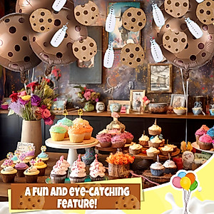 JellyArch 10 Pcs Cookies and Milk Party Decorations Include 8 Pcs 21 Inch Chocolate Chip Cookie Balloons and 2 Pcs Cookies Milk Birthday Party Garland for Cookie Birthday Decorations Baby Shower