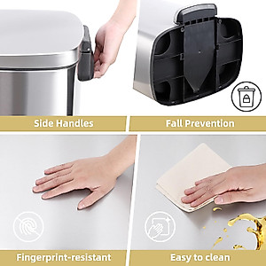 GAOMON Kitchen Trash Can, Smudge Resistant Rectangular Garbage Can with Soft-Close Foot Pedal, Brushed Stainless Steel, 50 Liter/13 Gallon