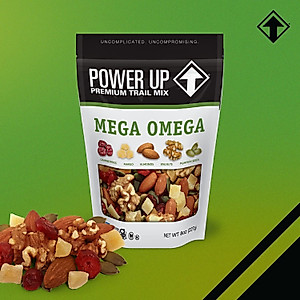 Power Up Mega Omega Trail Mix By Gourmet Nut -100% Natural Keto & Paleo Friendly Non GMO Vegan Gluten Free Certified Kosher - Shareable Dried Fruit & Mixed Nuts Protein Snacks, 8oz Bags (Pack of 4)