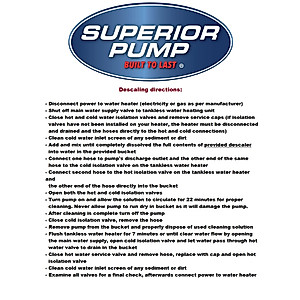 Superior Pump 91660 Tankless Water Heater Descaler Pump Kit with Non-toxic Descaler Solution, 3.5 Gallon, Deluxe