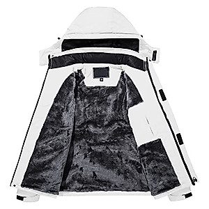 TACVASEN Men's Skiing Jacket with Hood Hiking Fishing Travel Fleece Jacket Parka Coat White, 2XL