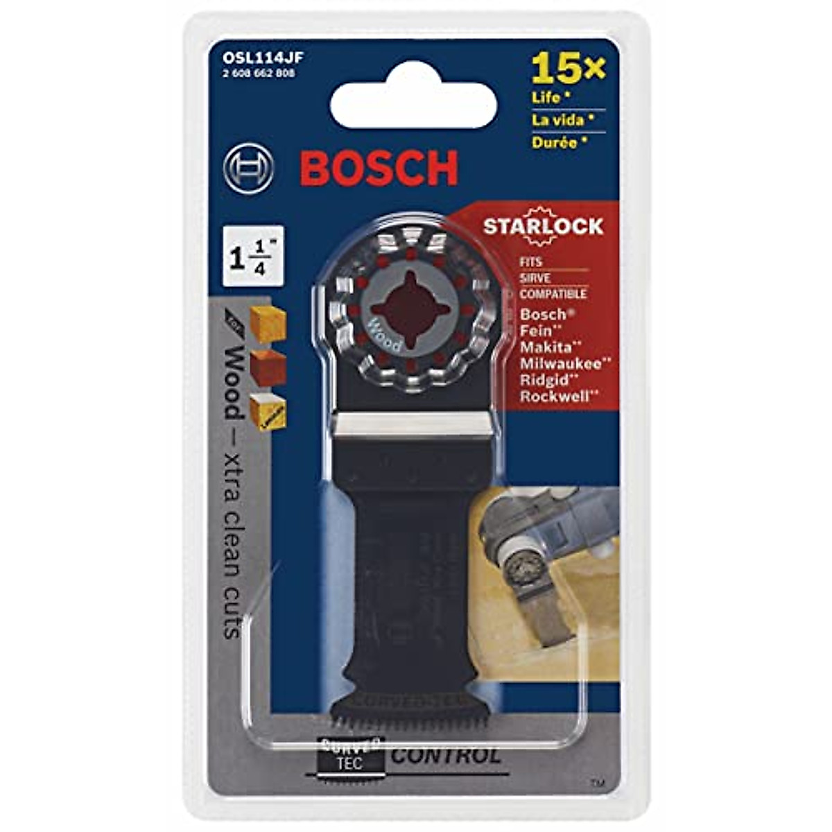 BOSCH OSL114JF 1-Piece 1-1/4 In. Starlock Oscillating Multi Tool Wood Curved-Tec Bi-Metal Xtra-clean Plunge Cut Blade for Applications in Cutting Hardwood
