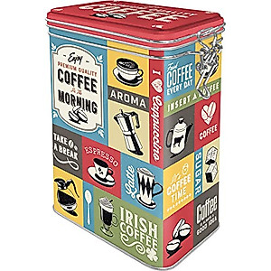 Nostalgic-Art Retro Coffee Tin Box, 44 oz, Coffee Collage – Gift idea for coffee lovers, Metal Clip Top Can, Decorative vintage design