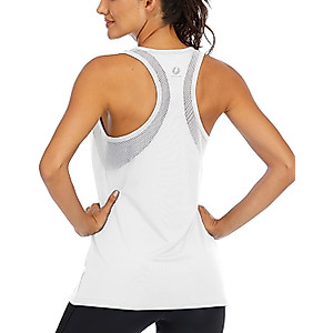 ICTIVE Women's Mesh Racerback Tank Top - Loose Fit Yoga, Gym, Running Activewear, White M