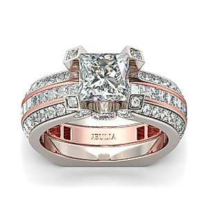 Jeulia Diamond Wedding Ring Set for Women: Sterling Silver Interchangeable Halo Bridal Set Engagement Anniversary Promise Ring Valentine's Jewelry Gift with Box