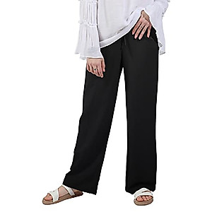 utcoco Women's Cotton Linen Drawstring High Waisted Pants Casual Loose Fit Wide Leg Trousers (L, Black)