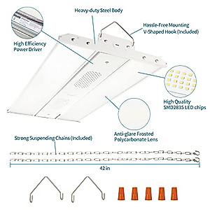 Xbuyee (2 Pack) LED High Bay Shop Light 2FT Commercial 165W 23100 Lumens 5000K 100-277V Dimmable, Linear Hanging Bay Lights for Warehouse Workshop Supermarket Stadium, Power Tunable 165W/110W/80W