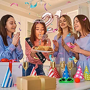 GYESXYW 21st Birthday Decorations for Her, Including 21st Birthday Sash Black Rose Gold, Cake Topper Candle and 32 Inch Rose Gold Large Foil Mylar Digital Balloons 21, 21st Birthday Gifts for Her