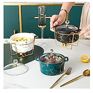 Buffet Warmer Set with Glass Lid - 2 Quart Round Chafing Dish Buffet Set, Ceramic Marble Finish Chafer for Weddings, Parties and Banquets - Perfect for Your Catering Needs