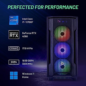 Skytech Gaming Shadow Gaming PC Desktop – Intel Core i7 13700F 2.1 GHz, NVIDIA RTX 4060, 1TB NVME SSD, 16GB DDR4 RAM 3200, 600W Gold PSU, 360mm AIO, 11AC Wi-Fi, Windows 11 Home 64-bit,Black