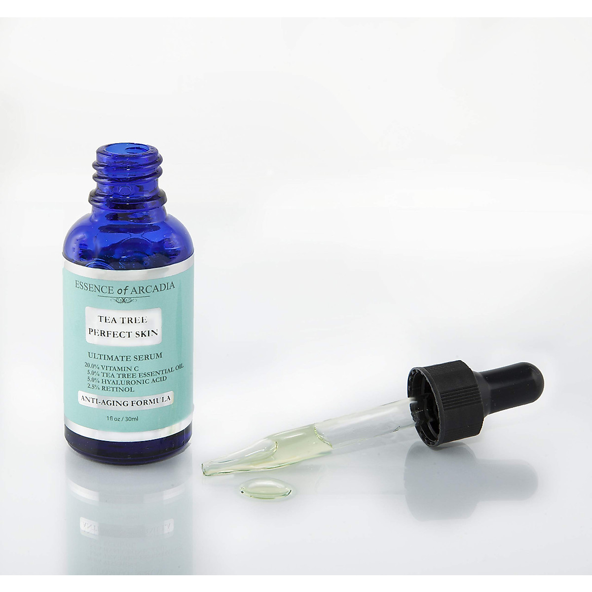 Tea Tree Perfect Skin Facial Serum, Ultimate Anti-Aging Formula for Acne-Prone Skin with 20% Vitamin C, Tea Tree Essential Oil, Retinol and Hyaluronic Acid for Clear, Soft, Radiant Skin.