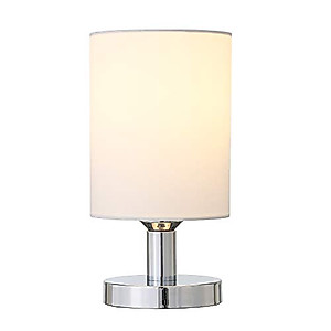 Amazon Basics Round Metal Base Table Lamp with LED Bulb - 5.5" x 5.5" x 10.5", Brushed Nickel