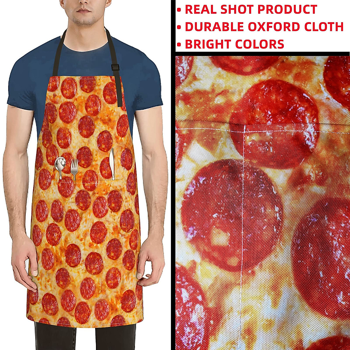 Lyiukz Funny Pepperoni Pizza Apron for Men Women Waterproof With 2 Pockets Adjustable Aprons Home Kitchen Cooking (33x28 inch)