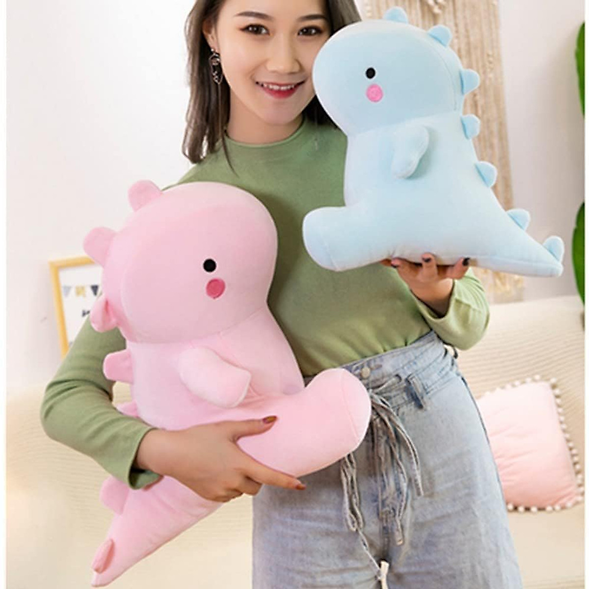 OUKEYI 11.8 inch Cute Dinosaur Plush Toys, Plush Stuffed Animal Dino Hugging Pillow Soft 3D Pom Plush Toy, Birthday Gifts for Kids Girls Boys (pink)