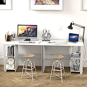 SHW Home Office Computer Desk with Shelves, White
