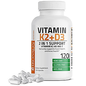 Bronson Vitamin K2 (MK7) with D3 Supplement Non-GMO Formula 5000 IU Vitamin D3 & 90 mcg Vitamin K2 MK-7 Easy to Swallow Vitamin D & K Complex, 120 Capsules