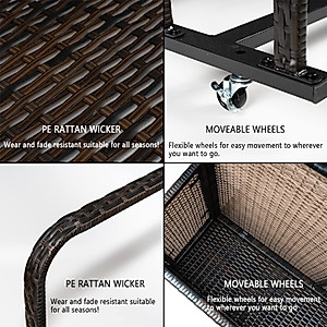 CuisinAid Outdoor Wicker Patio Poolside Float Storage with Rolling Wheels, Pool, Beach, Patio Storage Bin for Floaties, Pool Accessories and Patio Furniture Brown