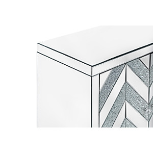 LUMISOL Silver Mirrored Cabinet, Modern Sideboard Cabinet for Entryway Living Room, Floor Cabinet with Crystal Design Handle, Accent Cabinet, Silver White