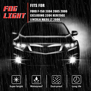Driving Fog Lights Lamps OE Style Replacement for 2004 2005 2006 Ford F150 With H10 12V 42W Halogen Bulbs Replaces # FO2592197 FO2592209 FO2593197 FO2593209 4L3Z15200BB 5L3Z15201A (Smoke Lens)
