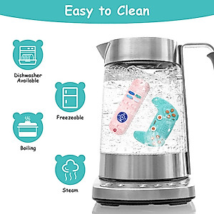 2PCS Silicone Baby Teething Toys, Remote Control Shape Teething Toys and Game Controller Teether Toy with 2PCS Pacifier Clip, BPA Free Silicone Remote Teether for Baby 3+ Months,Frozen(Bule&Pink)