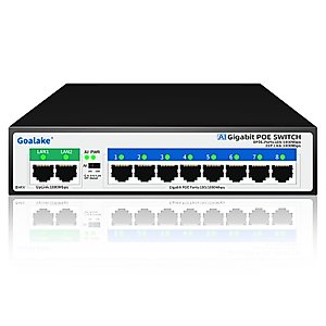 8 Port Gigabit PoE Switch with 2 Gigabit Uplink, Unmanaged 10 Port Gigabit PoE Switch Compatible with IEEE 802.3af/at Devices@120W, AI PoE Auto Recovery&Extend, Vlan, Metal Pluy&Play