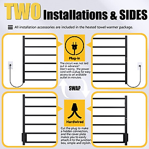 Sharpeye Towel Warmer with 24hr Timer, Matte Black Heated Towel Rack for Bathroom, Plug-in/Hardwired, Wall Mounted Electric Towel Drying Rack, with Temperature Control