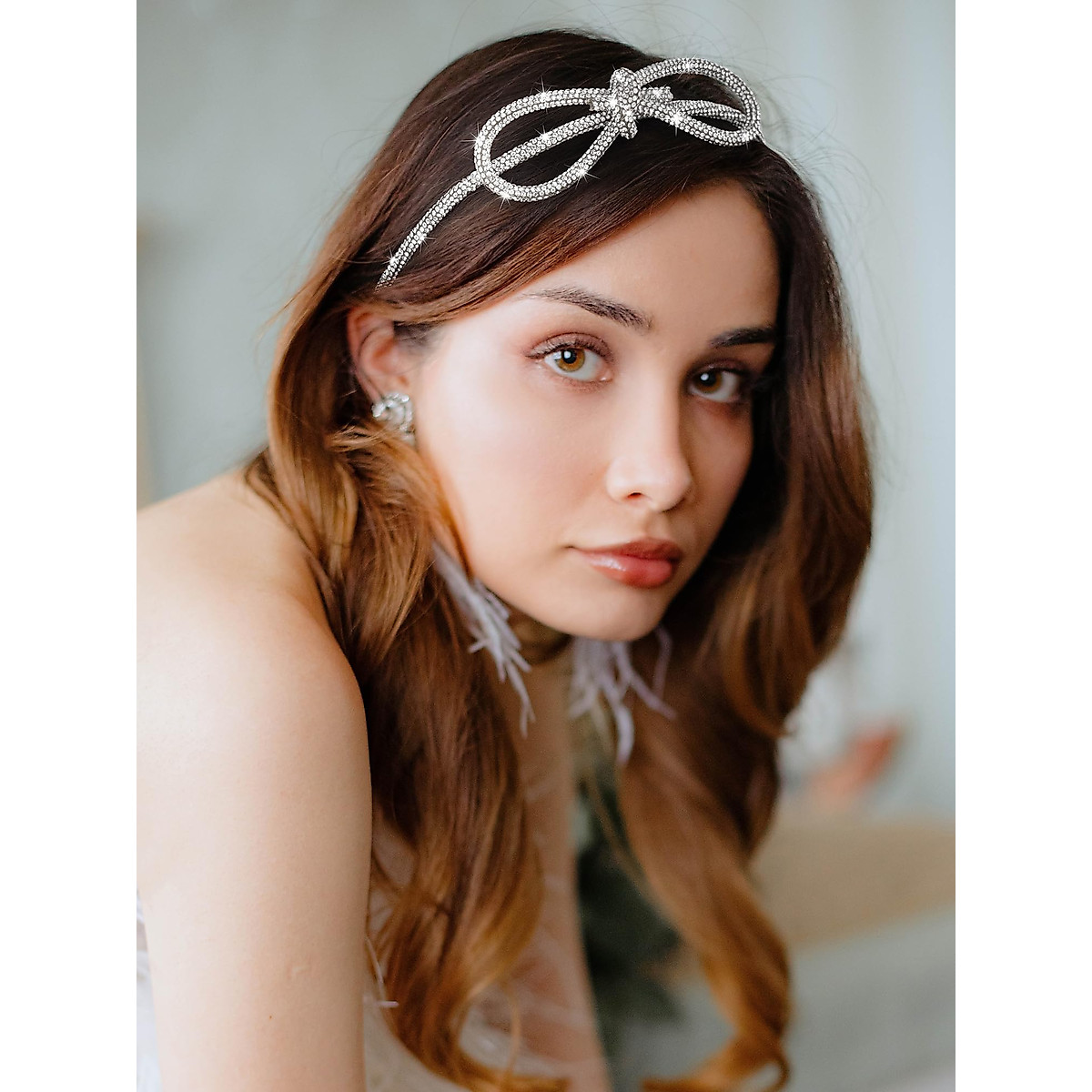 SWEETV Rhinestone Headbands & Hair Accessories Set - Sparkle Bow Crystal Hairbands, Glitter Jeweled Barrette for Women and Girls