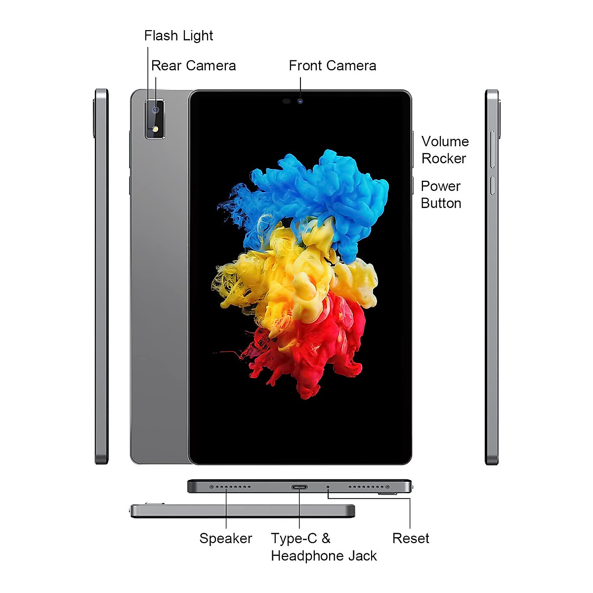 FILY F8 Android12 Tablet, 8 inch Tablet, 4GB+128GB Storage, Quad-Core Processor, 2.0Ghz, Full Metal Cover, Bluetooth5.2, 5+8MP Dual Camera, 5G/2.4G Wi-Fi, HD Touch Screen, USB-C Fast Charge (Gray)