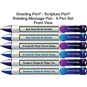Greeting Pen Serenity Prayer Inspirational Purple and Blue Pens with Rotating Messages 6 Pack (36025)