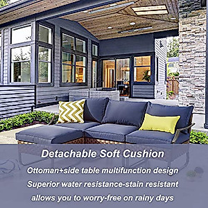 Romayard Outdoor Wicker Ottoman Patio Footstool Rattan Furniture Coffee Table All Weather Foot stools Seat with Cushion