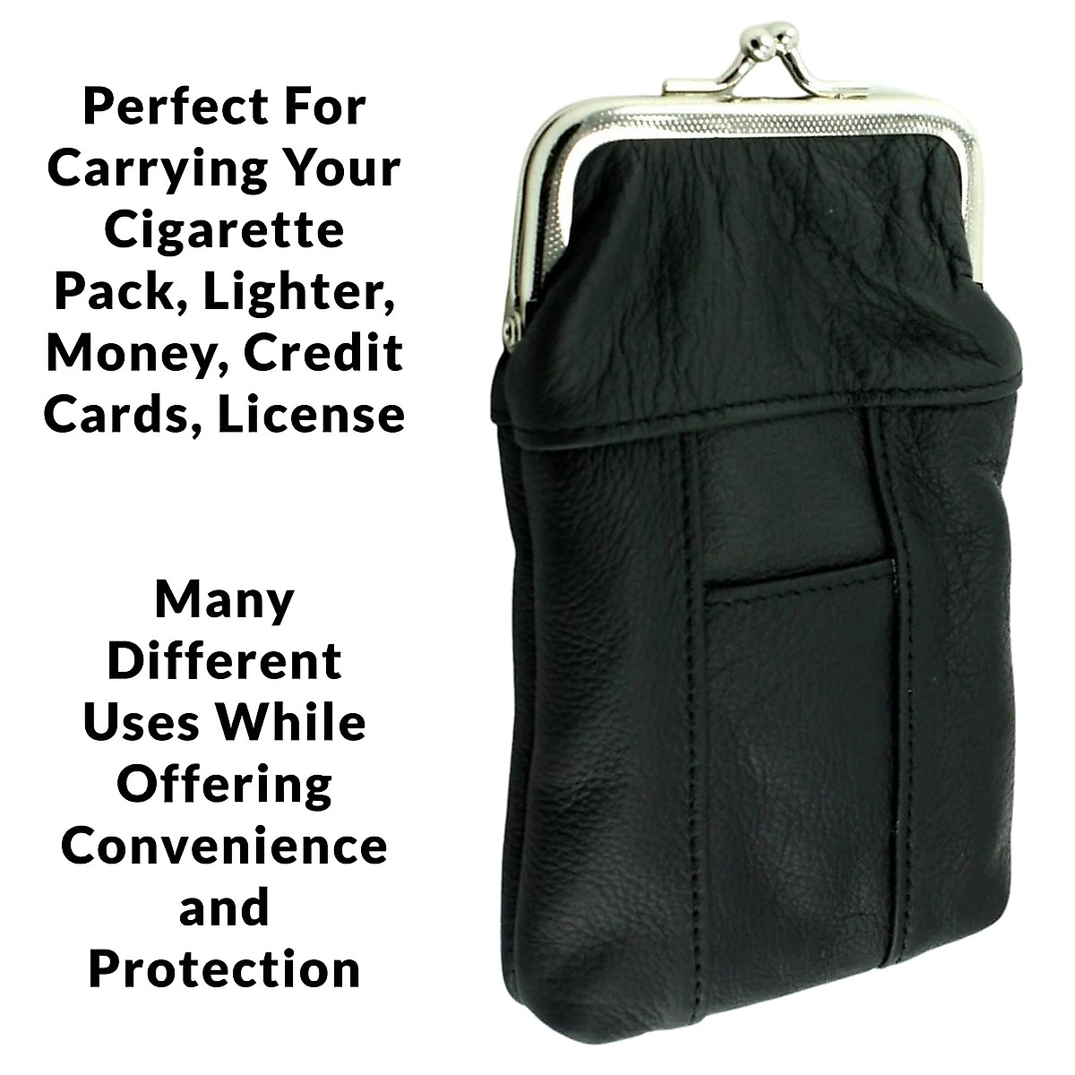 Skyway Kendrick Leather Cigarette Case with Lighter Pouch Pack Holder 100's 120's - Black